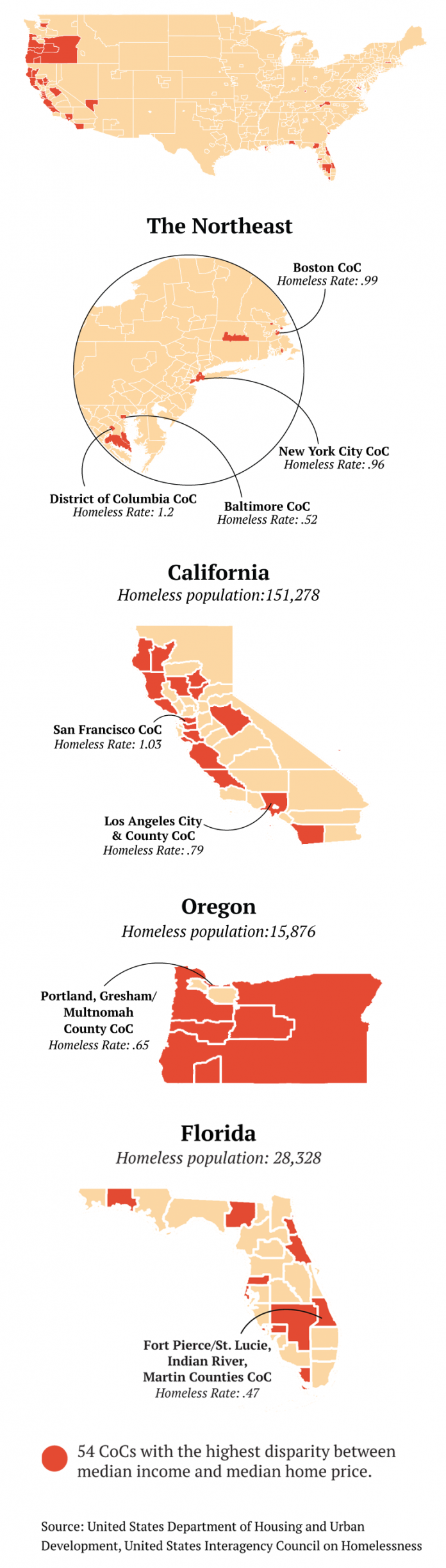 HUD Continuum of Care (CoC) areas for homelessness in the United States ...